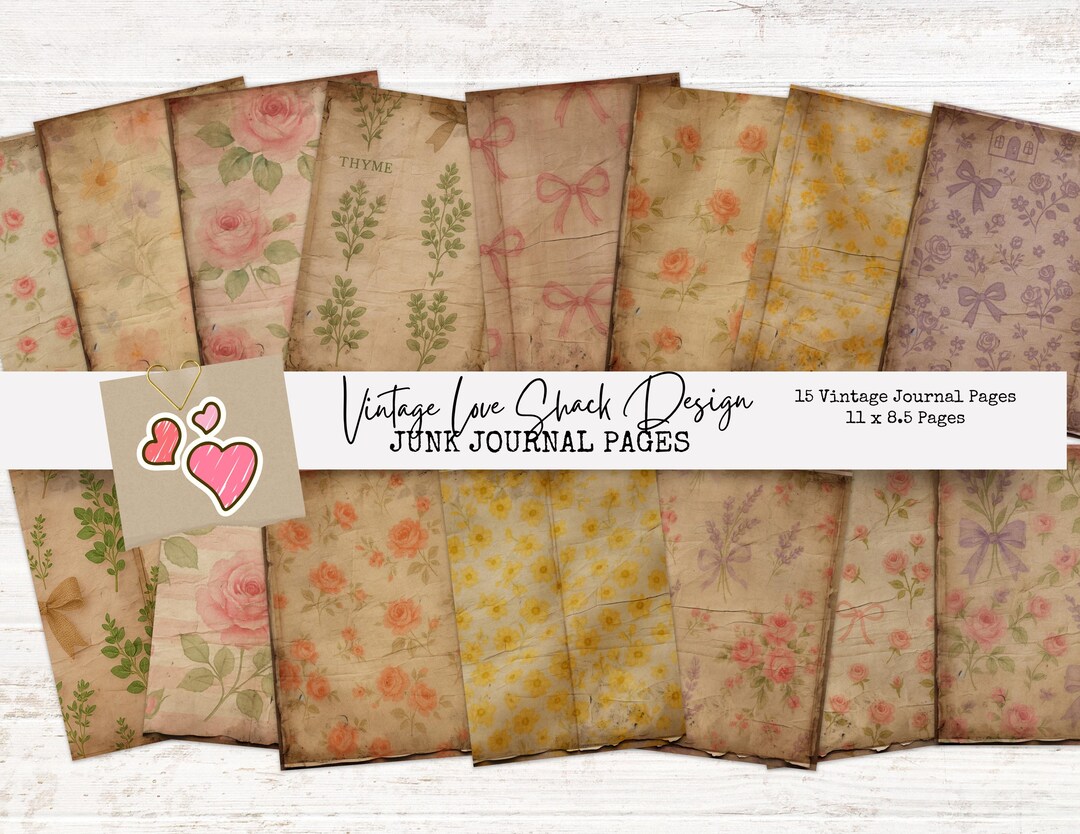 Shabby Chic Junk Journal Paper Kit: Vintage Floral Ephemera (digital ...
