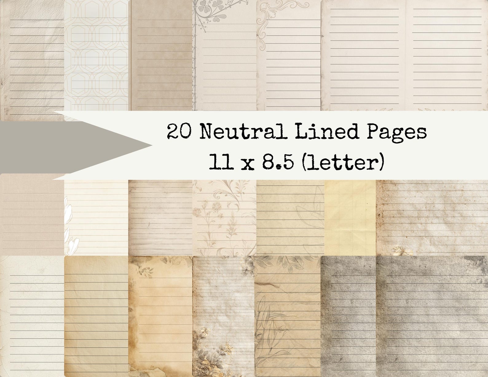 Neutral Lined Pages | Printable Paper | Junk Journal Pages - Etsy