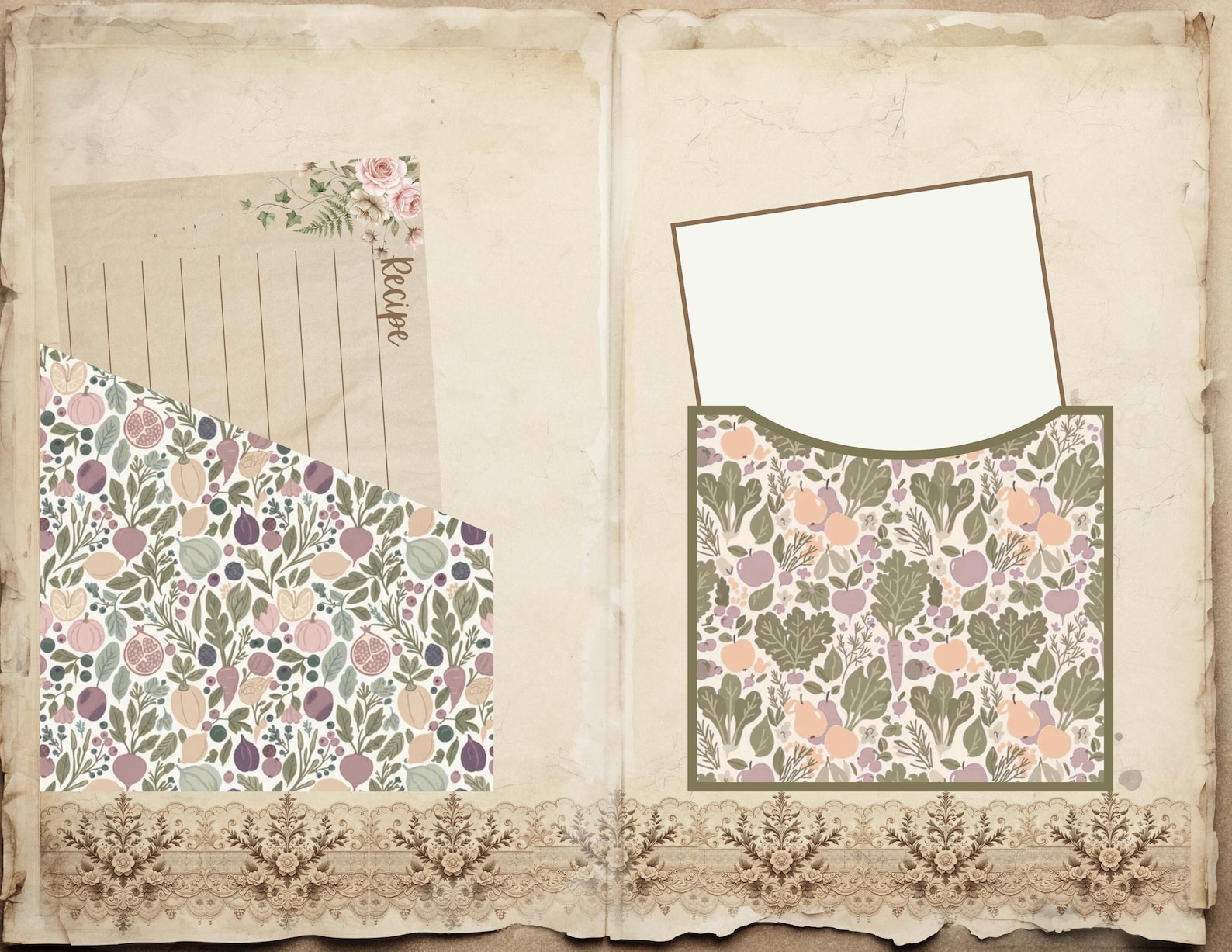 Neutral Vintage Recipe Printable Kit | Mocha Floral Recipe Cards, Lined ...