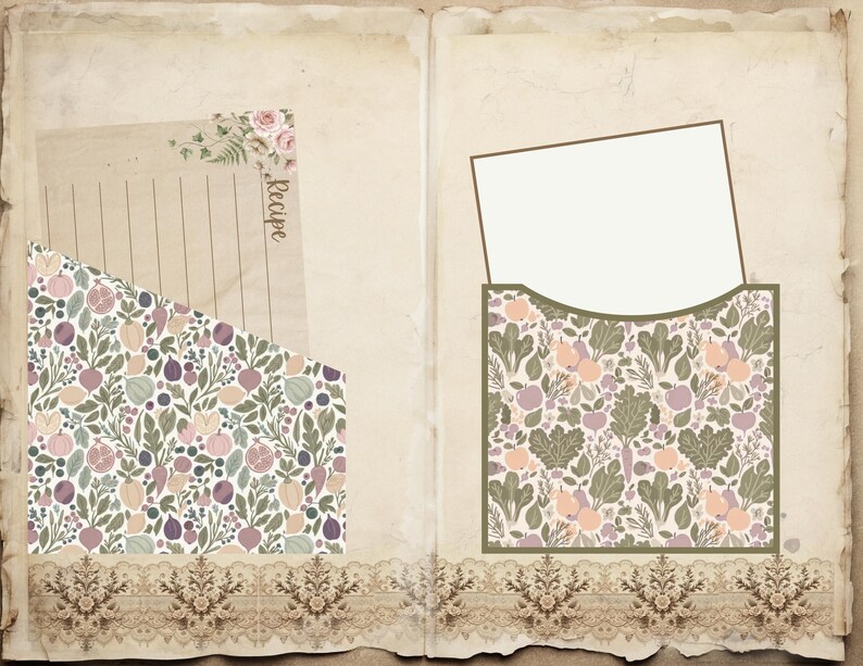 Neutral Vintage Recipe Printable Kit | Mocha Floral Recipe Cards, Lined ...