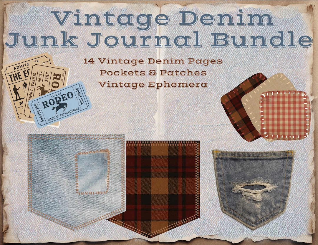 Vintage Denim Junk Journal Kit: Flannel, Patches, Ephemera (digital ...