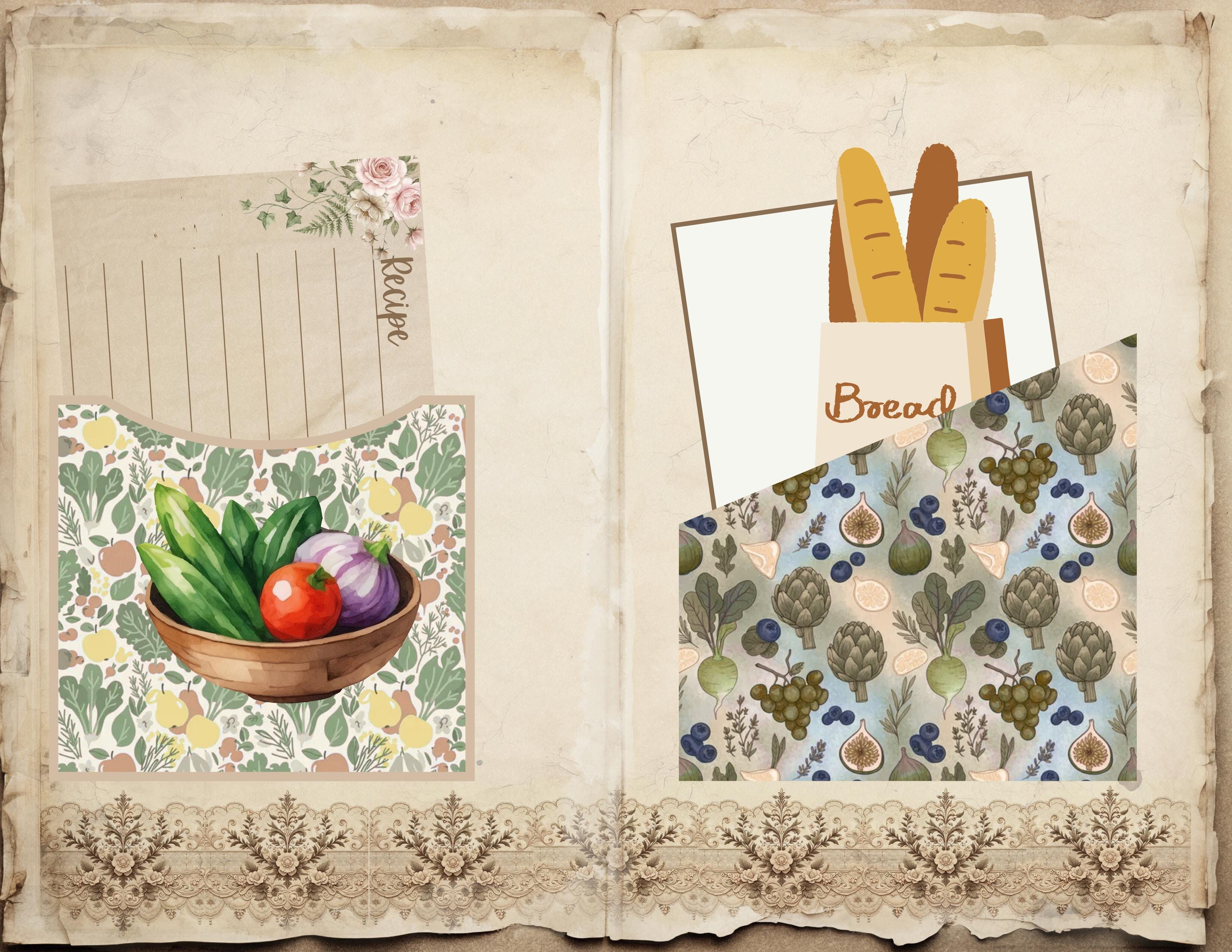 Neutral Vintage Recipe Printable Kit | Mocha Floral Recipe Cards, Lined ...