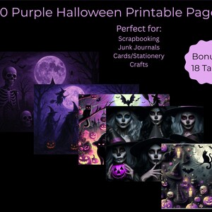 Purple Halloween Digital Paper, Printable Halloween Scrapbook & Junk ...