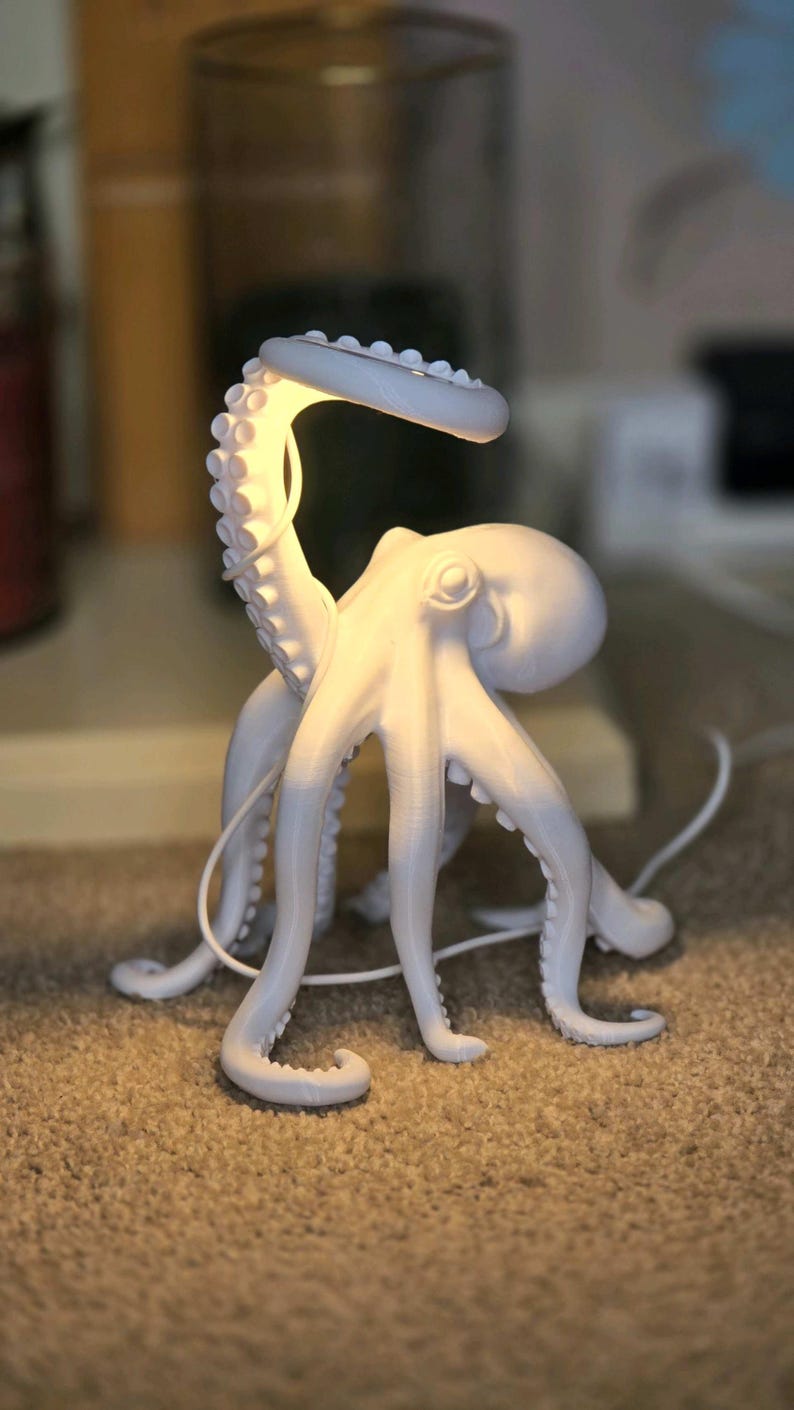 Octopus Desk Lamp, 3D Printed Tentacle Reading Light, Nautical Accent ...