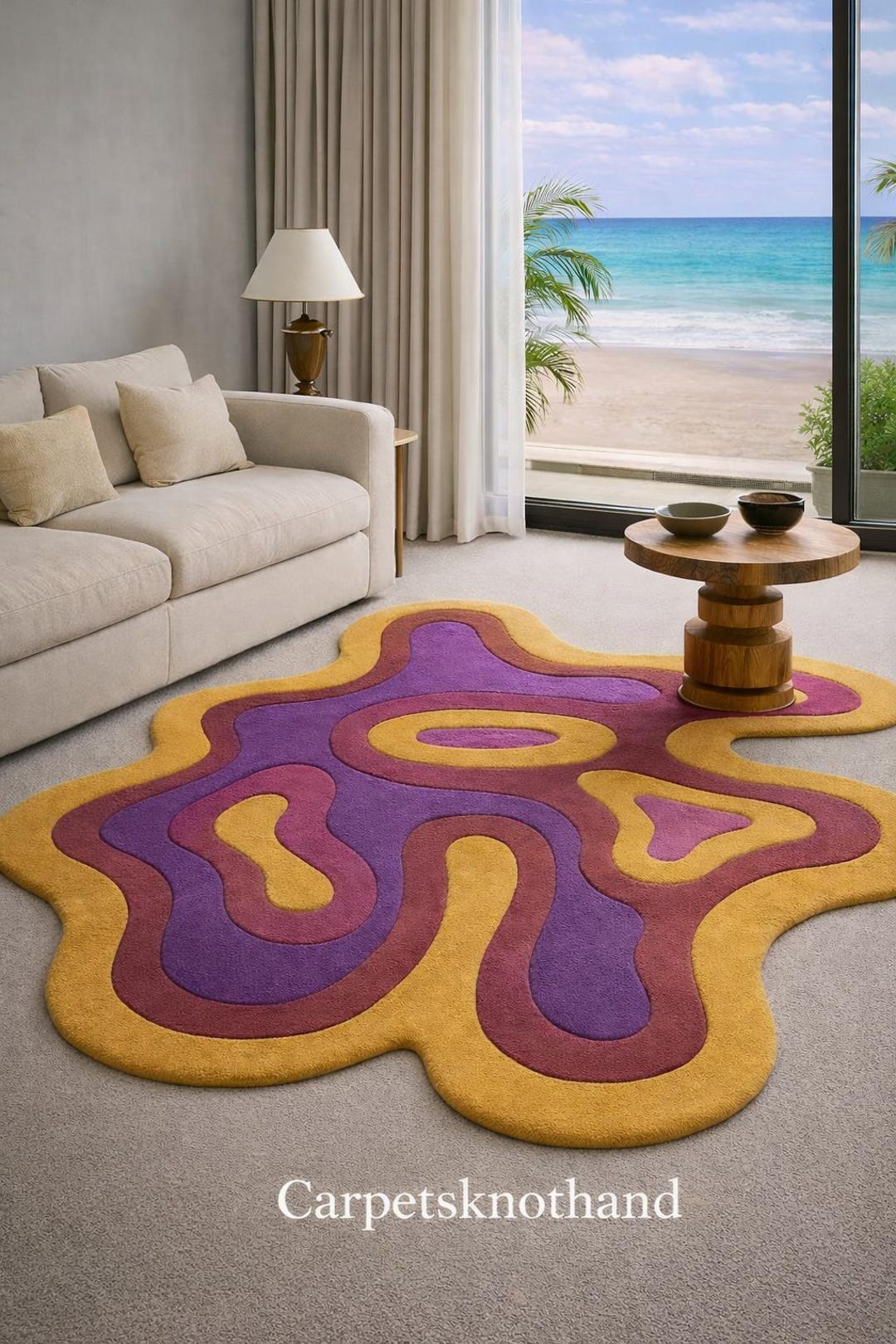 Modern Multicolor Abstract Area Rug Organic Shape Handmade Carpet for ...