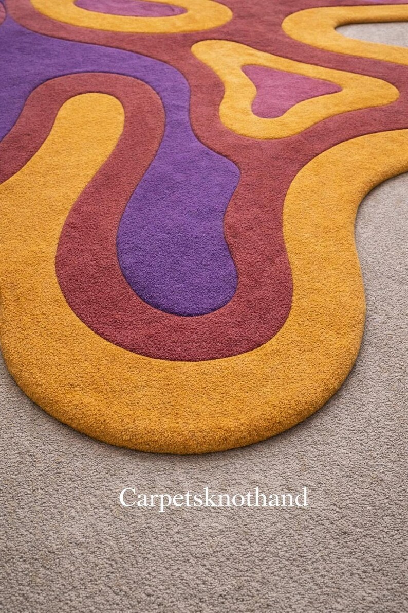 Modern Multicolor Abstract Area Rug Organic Shape Handmade Carpet for ...