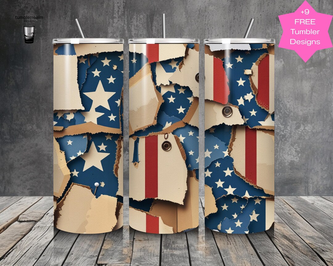 Ripped Paper USA Flag Tumbler Wrap PNG, Vintage Grunge Stars and ...