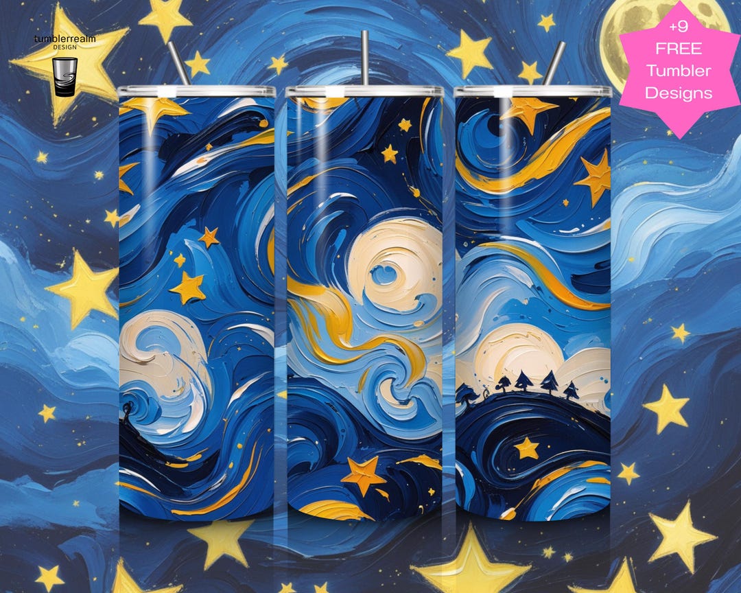 Starry Night Tumbler Wrap: Van Gogh Galaxy Design (PNG Digital Download ...
