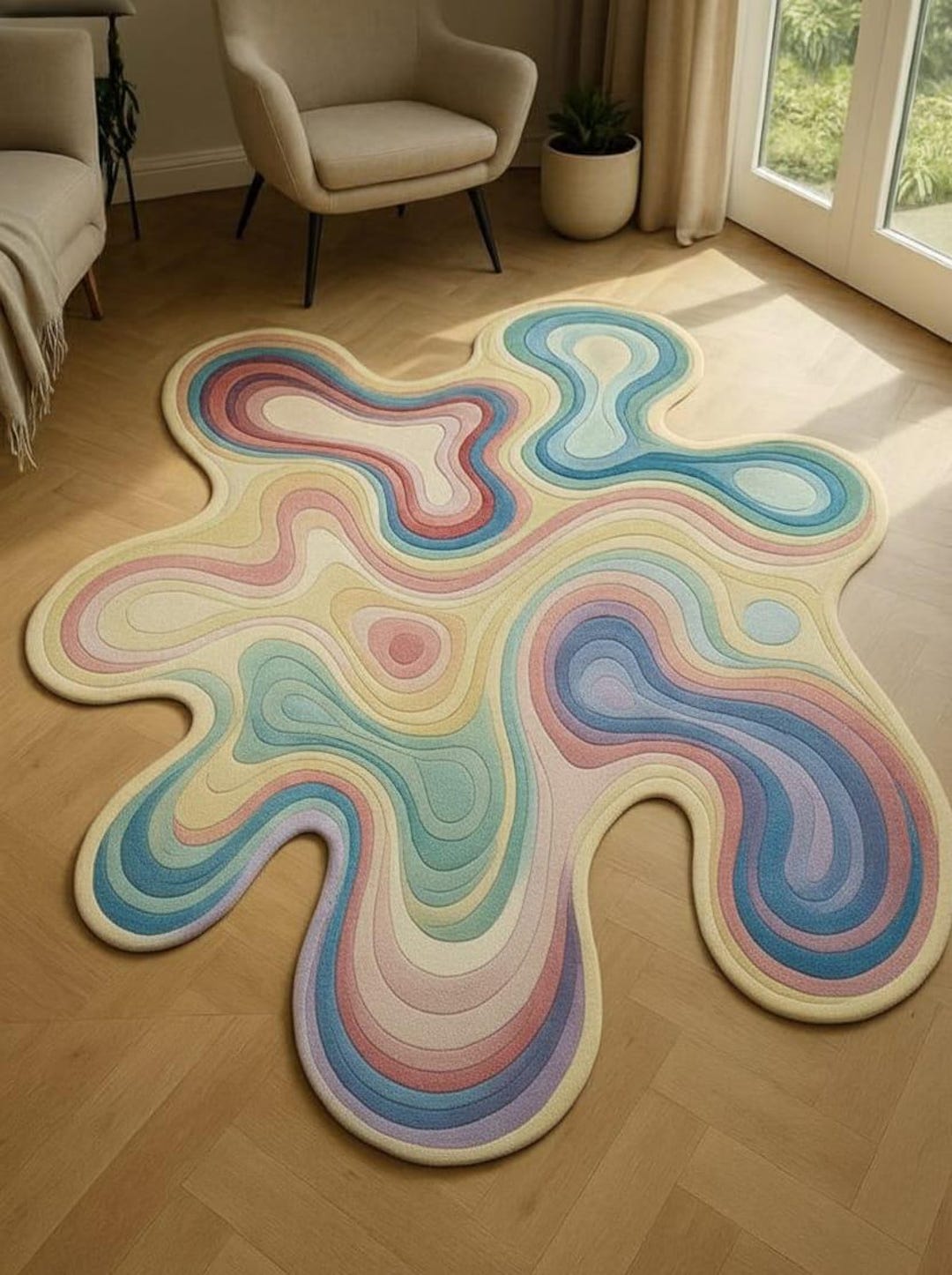 Hand Tufted Topographical Blob Rug - Colorful Irregular Shaped Area Rug ...