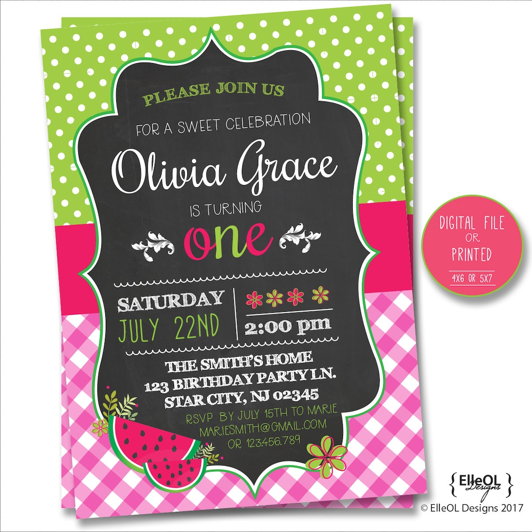 Watermelon Birthday Invitation, Watermelon First Birthday Invite ...