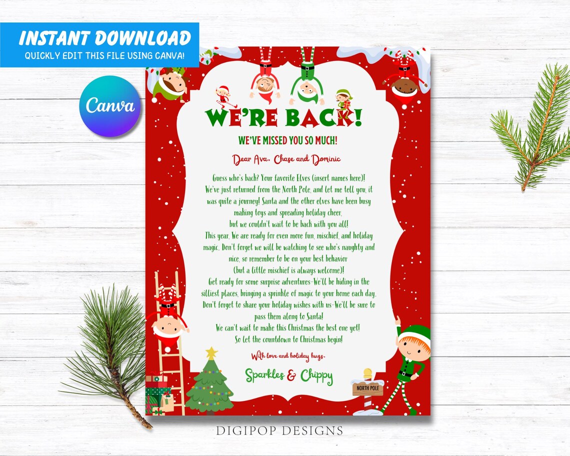 Elf on the Shelf Arrival Letter Template, Elf on the Shelf Goodbye ...