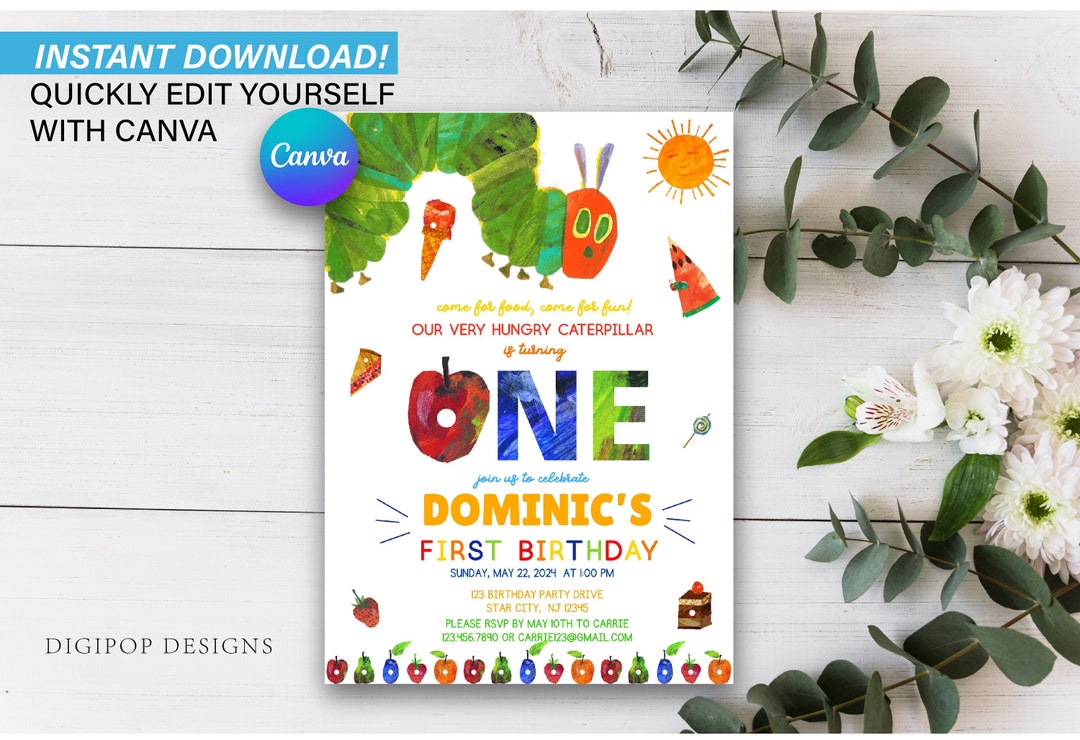 A Very Hungry Caterpillar First Birthday Invitation, Party Invitation ...