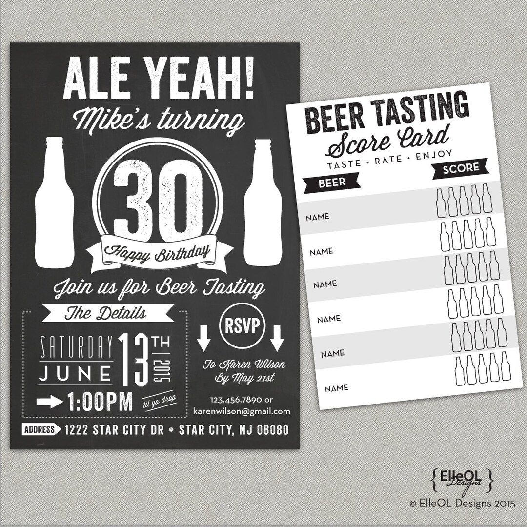 Chalkboard Beer Tasting Birthday Invitation - Ale Yeah, Any Age ...