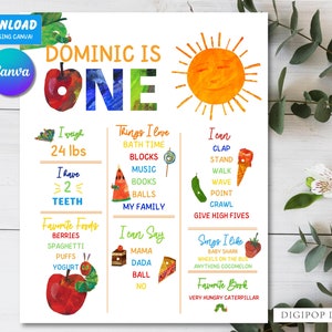 Very Hungry Caterpillar First Birthday Milestone Sign, Editable ...