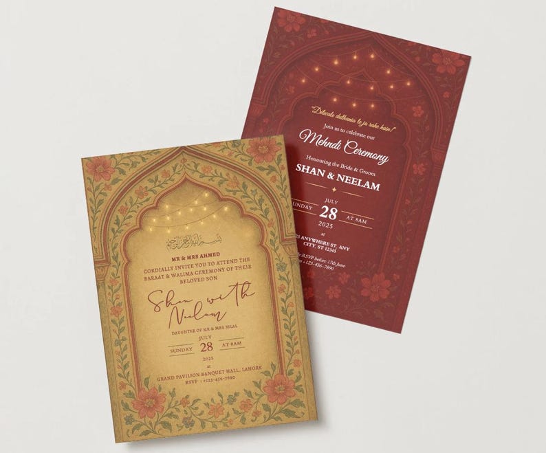 Royal Mehndi & Walima Wedding Invitation Bundle | Muslim Wedding ...