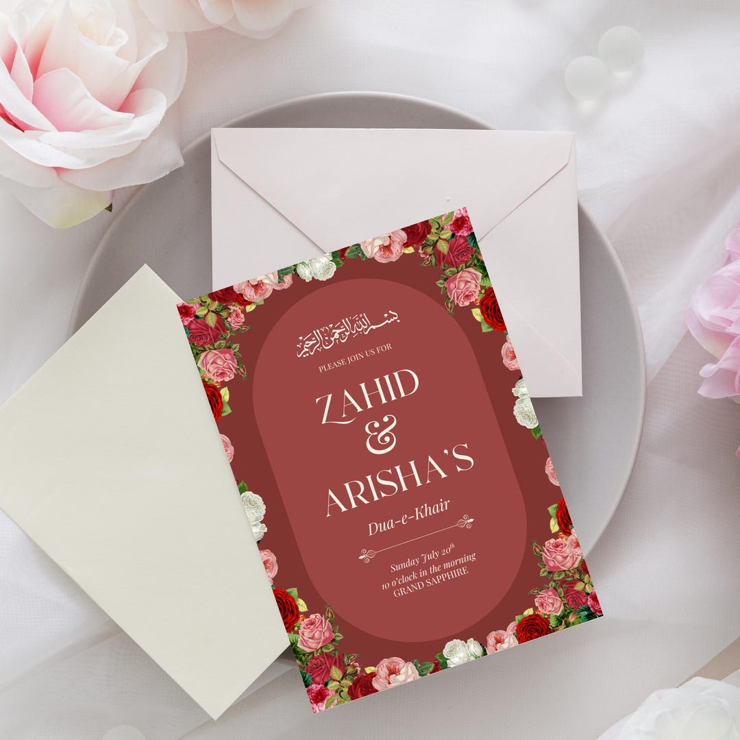 Burgundy Floral Dua-e-khair Invitation: Islamic Wedding Template ...