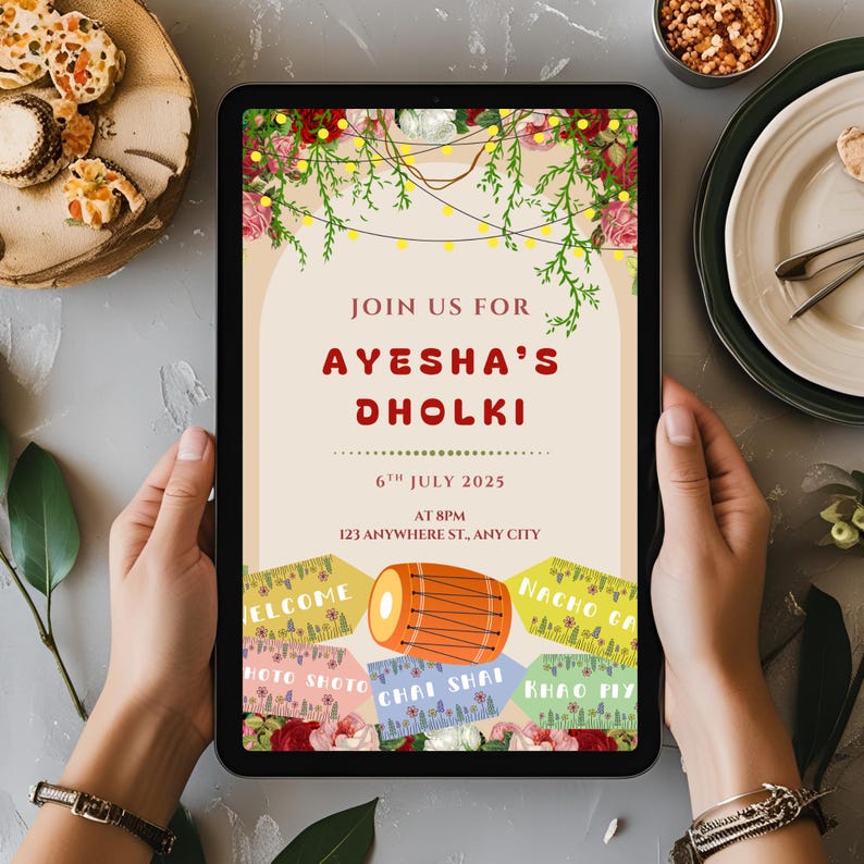 Editable Dholki Invitation: Floral Mehndi, South Asian Pre-wedding ...