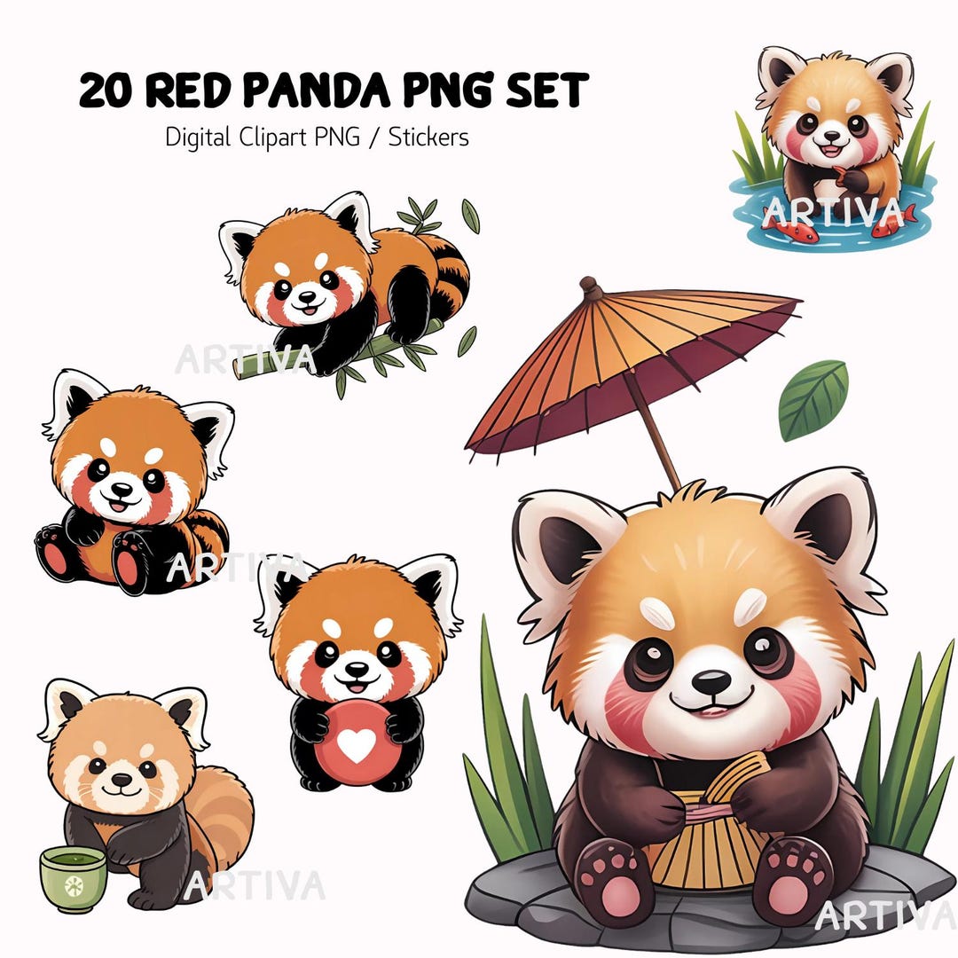 Adorable Red Panda PNG Clipart | Kawaii Planner Stickers (digital ...
