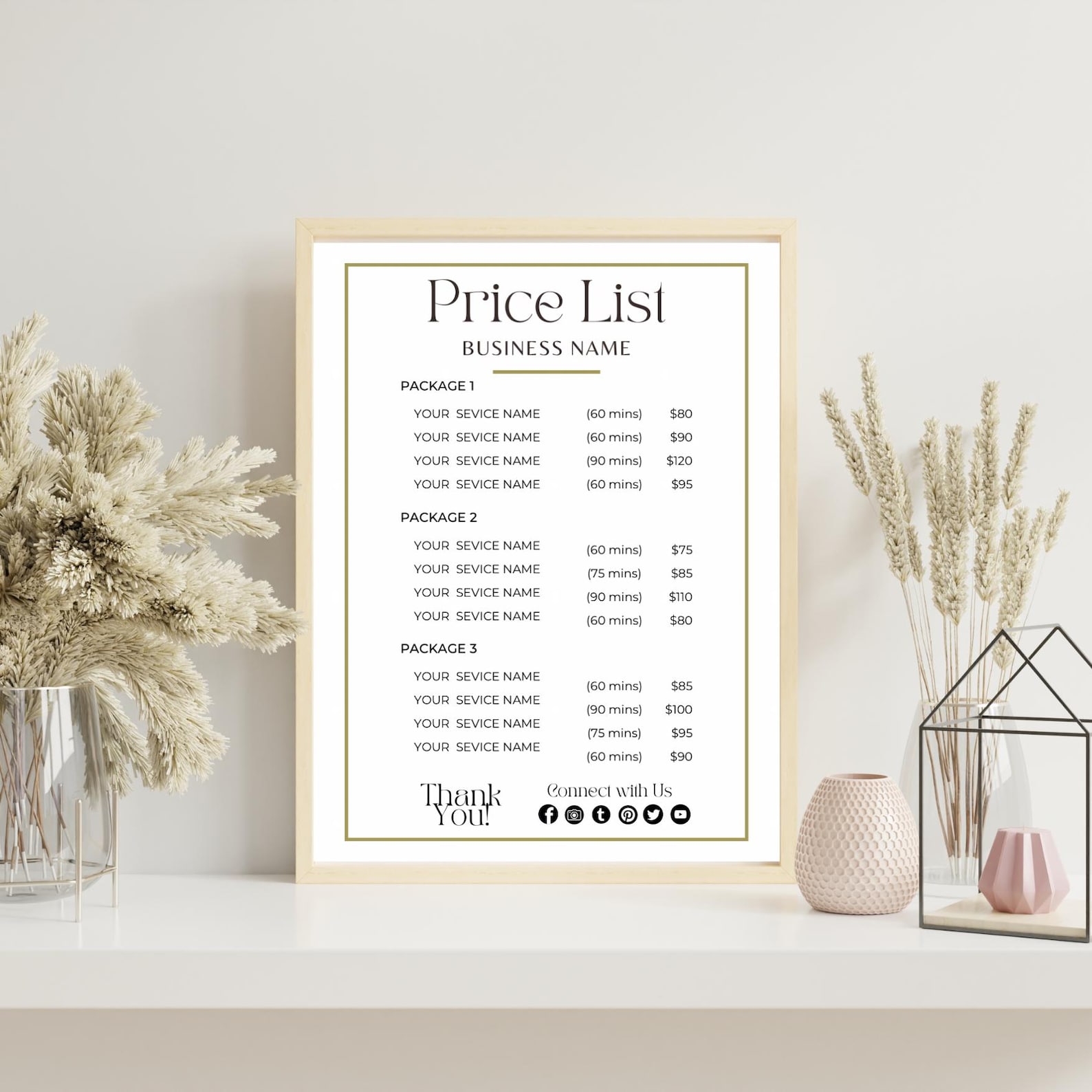 Small Business Price List Canva Template With Social Media Icons | 3 ...