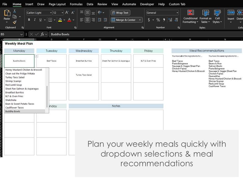 Pantry Meal Planner Excel + PDF | Recipe Tracker, Grocery List & Meal ...