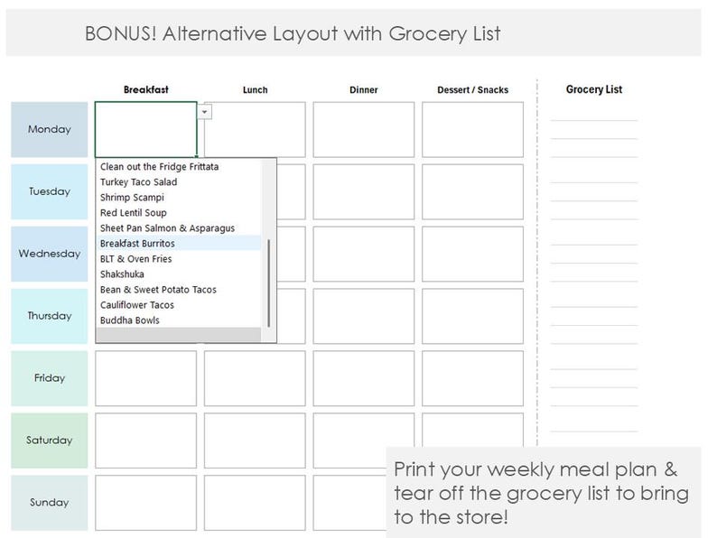 Pantry Meal Planner Excel + PDF | Recipe Tracker, Grocery List & Meal ...