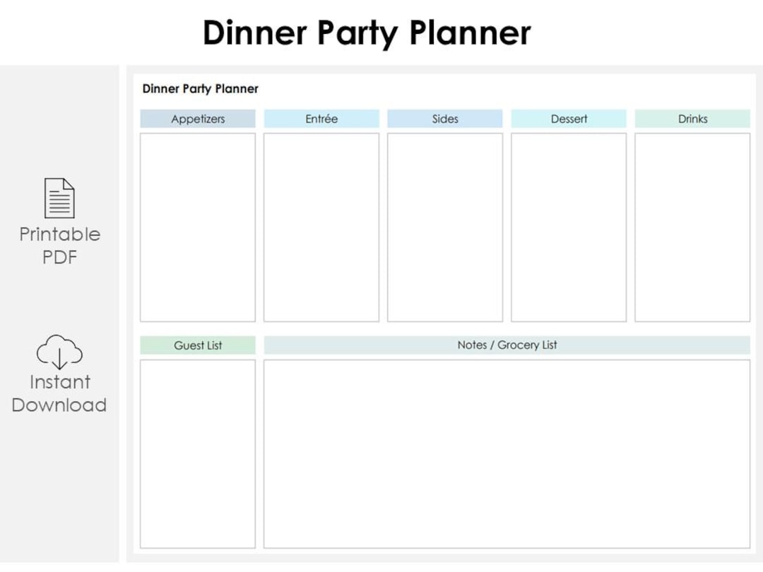 Dinner Party Planner Printable PDF | Entertaining Menu Planning ...