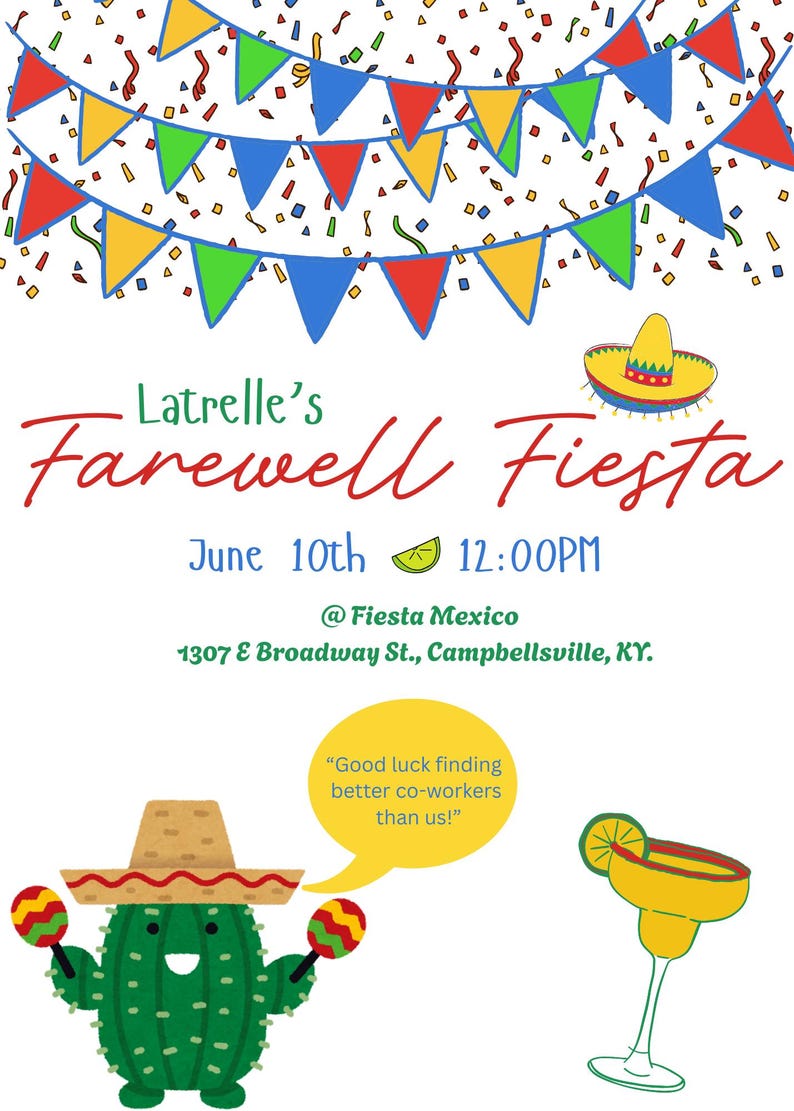 Goodbye Party, Farewell Fiesta Invite, Coworker Goodbye Party, Adoos ...
