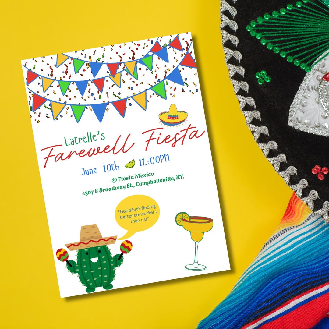 Goodbye Party, Farewell Fiesta Invite, Coworker Goodbye Party, Adoos ...