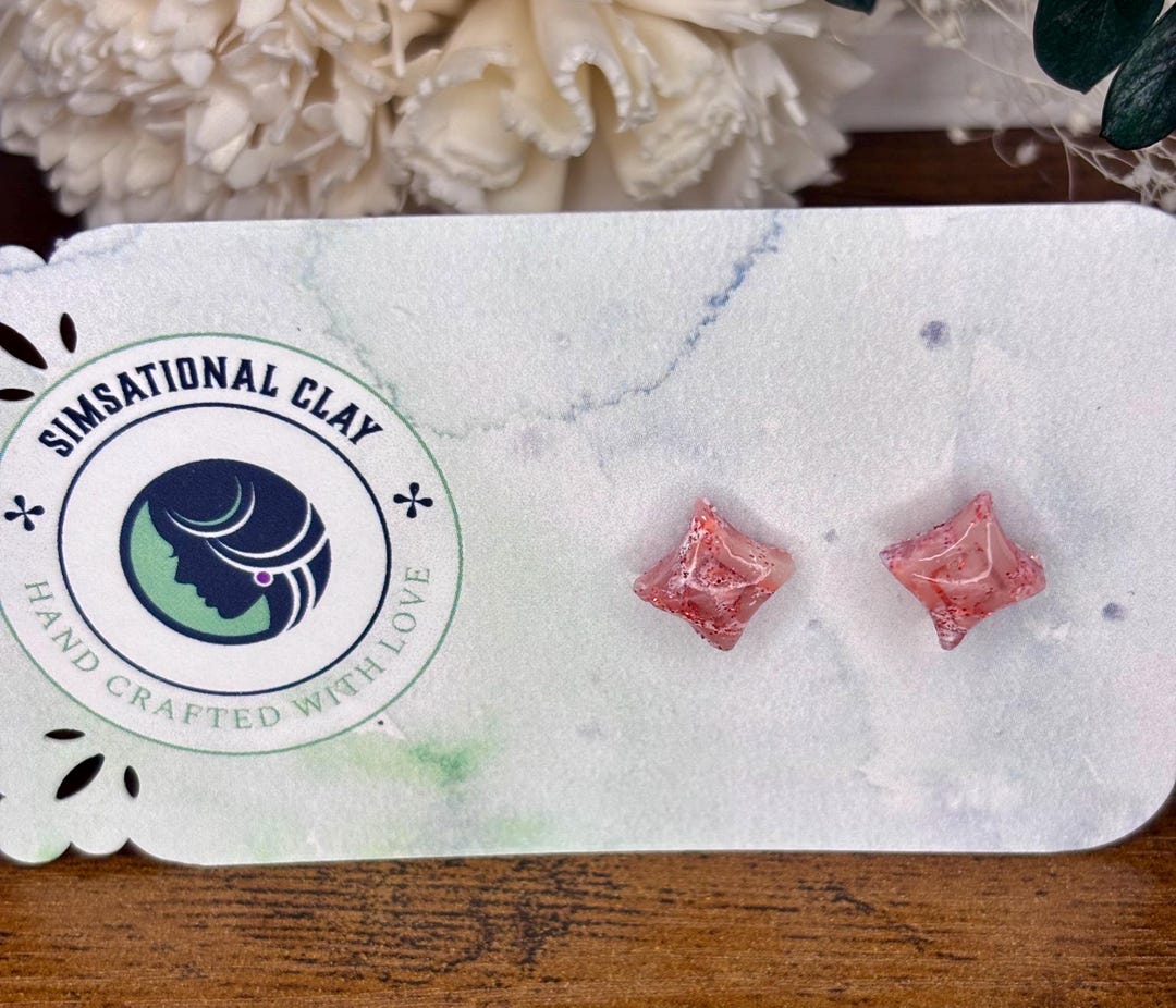 4 Point Star Red Confetti on White | Polymer Clay Earrings - Etsy