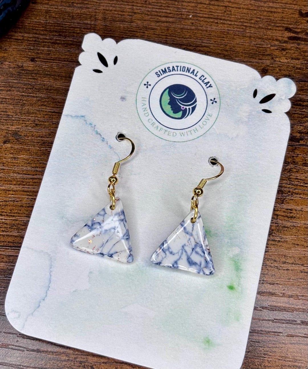 Arctic Marble! Blue and Gold on White Marbled Triangles on a Hook ...