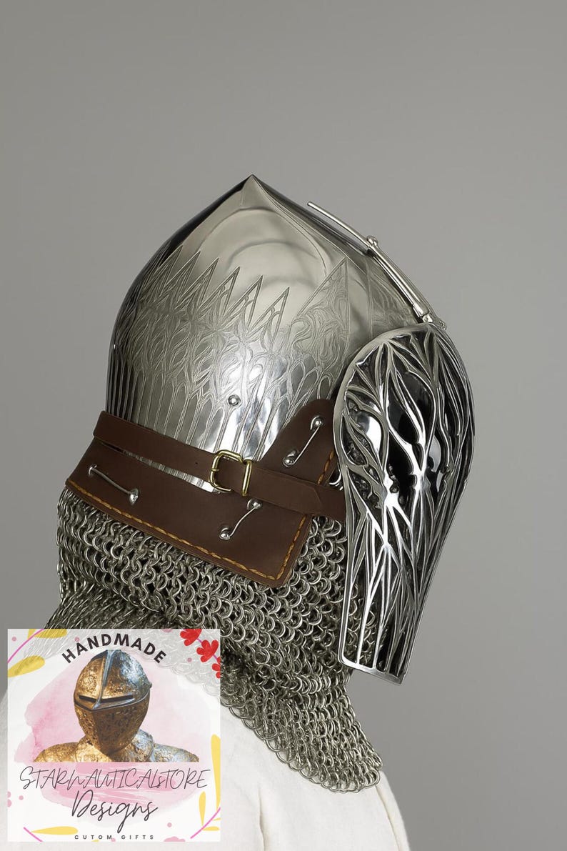 Medieval Bascinet Combat Helmet With Klappvisor and Chainmail | Knight ...