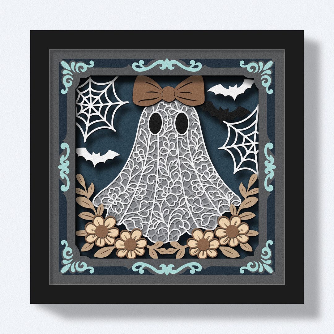3D Coquette Lace Ghost Shadow Box Svg, Halloween Layered Papercut Svg ...