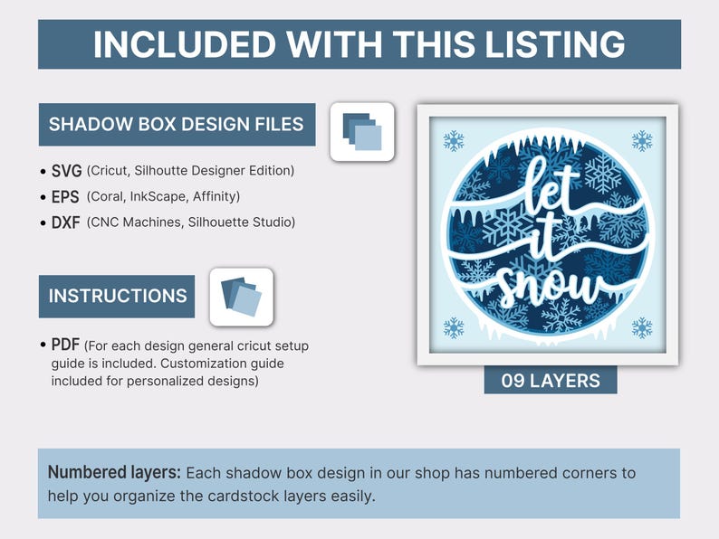 3D Let It Snow Shadow Box Svg, Snowflakes Shadow Box Svg, Christmas ...