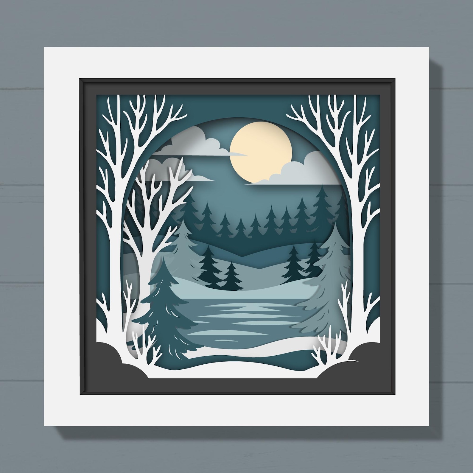 3D Winter Landscape Shadow Box SVG, Layered Template, DIY Cardstock ...