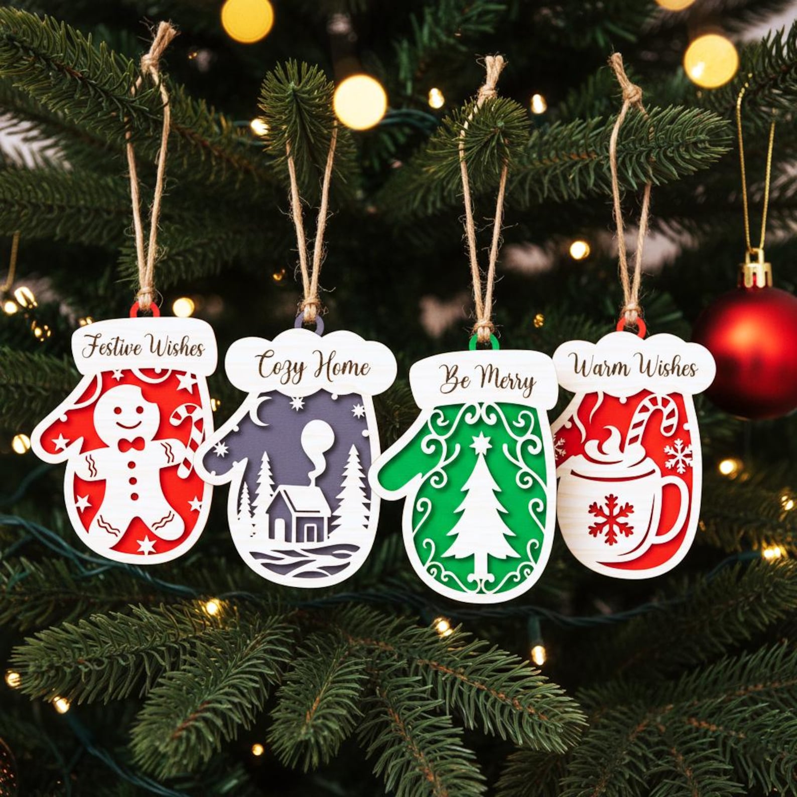 Christmas Mitten Gloves Ornament Bundle Svg, Layered Ornaments, for ...