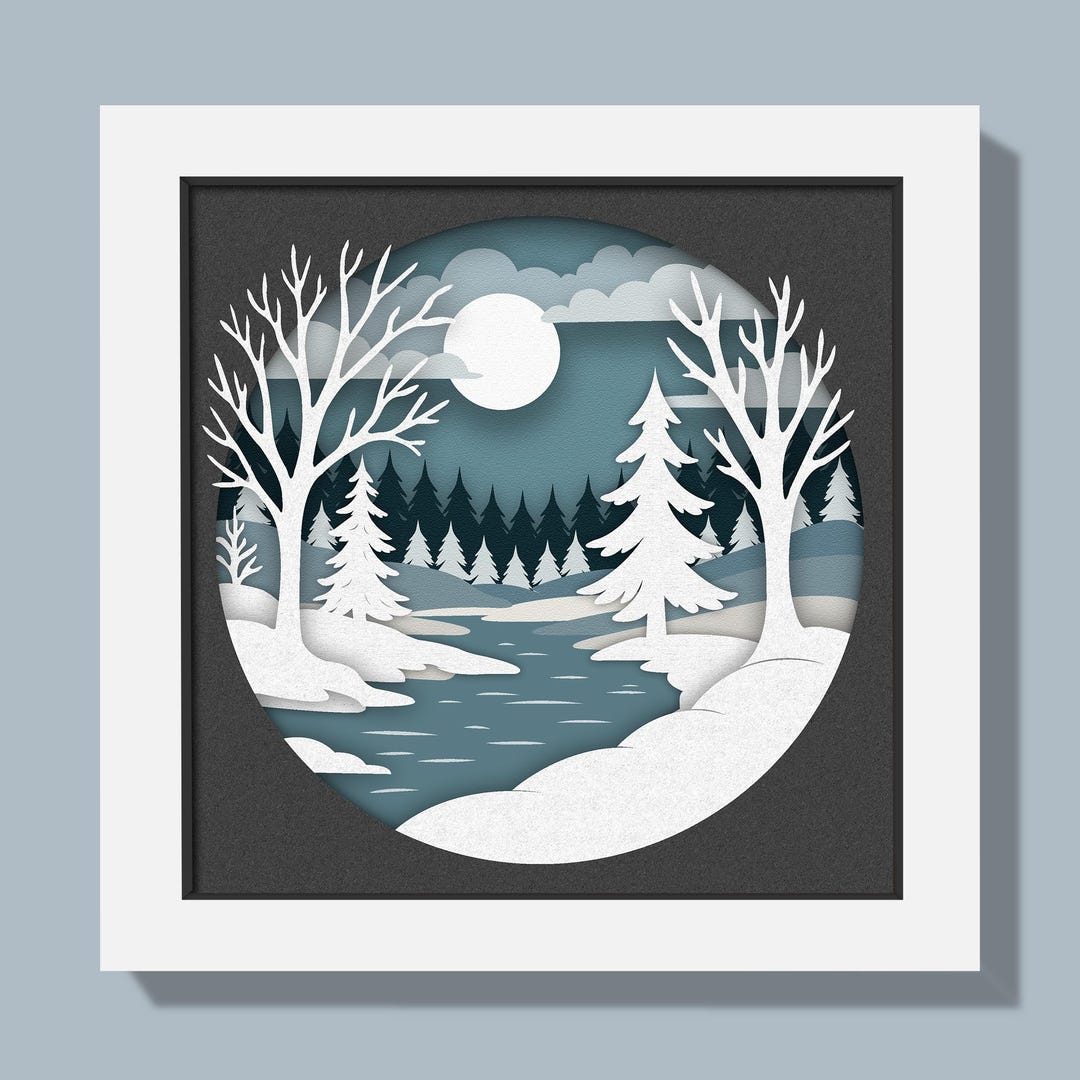 3D Winter Landscape Shadow Box SVG, Layered Template, DIY Cardstock ...