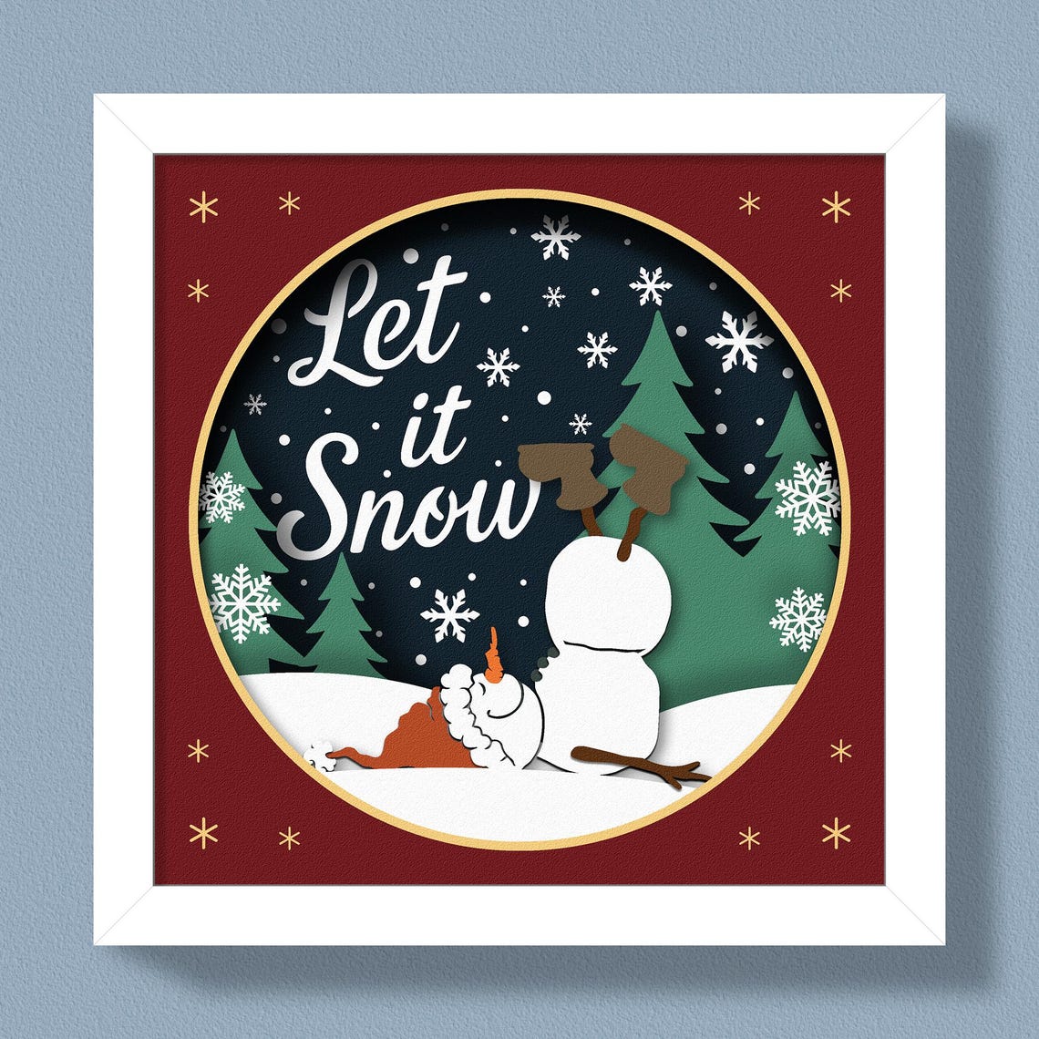 3D Let It Snow Shadow Box Svg, Cute Snowman Layered Papercut, Christmas ...
