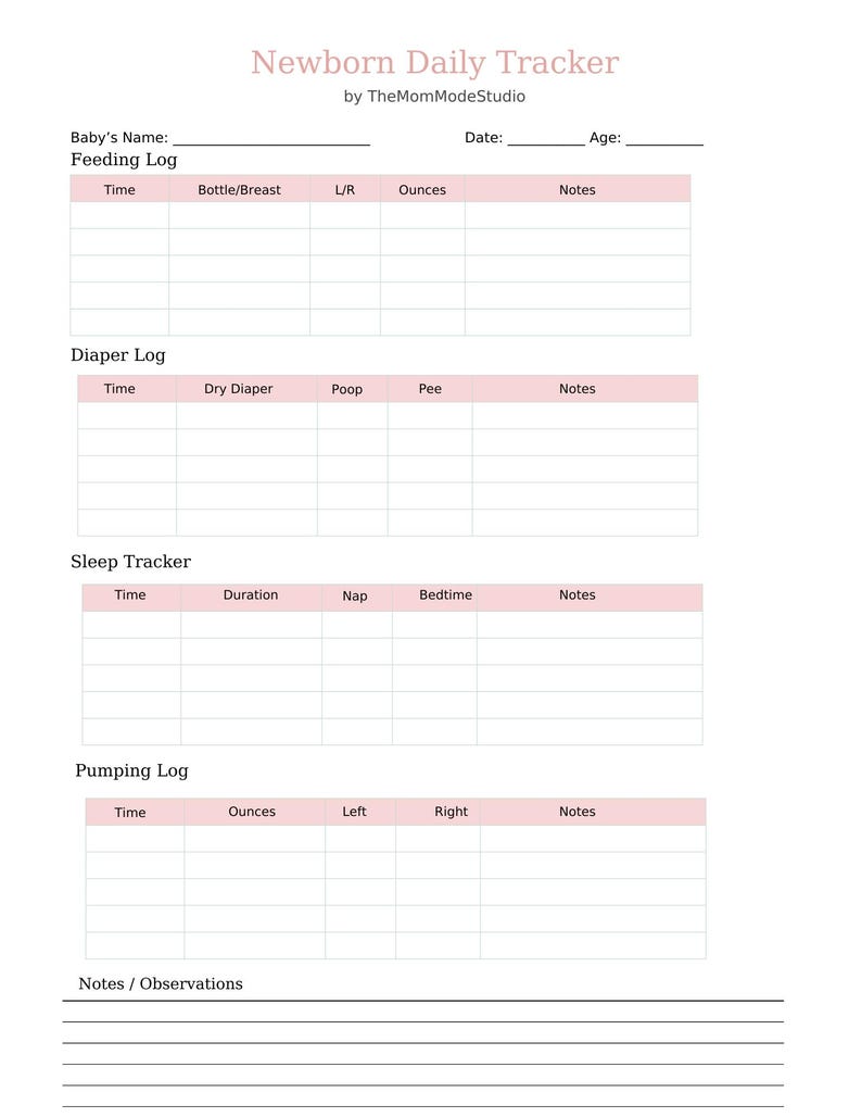Newborn Daily Tracker | Printable Baby Schedule | Feeding, Sleep ...