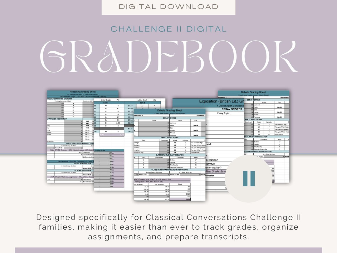Challenge II Homeschool Gradebook | Google Sheet | Automated Report ...