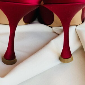 Manolo Blahnik Burgundy Satin Heels - Baroque Gem Brooch Mules - Rare ...