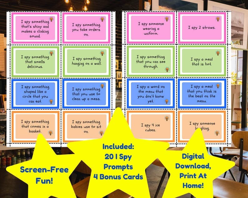 Restaurant I Spy Printable Game | Kids Activity for Dining Out | Screen ...