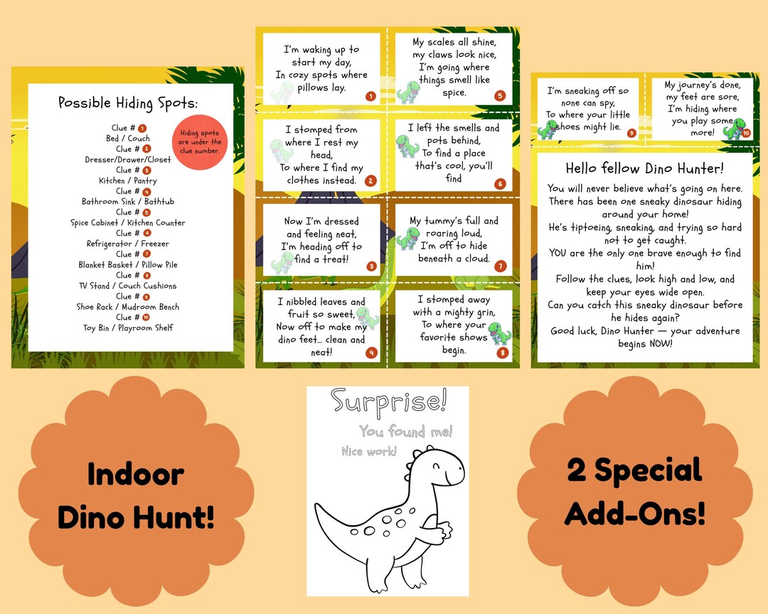 Dinosaur Scavenger Hunt Game Printable | Dino Hunt Clue Cards for Kids ...