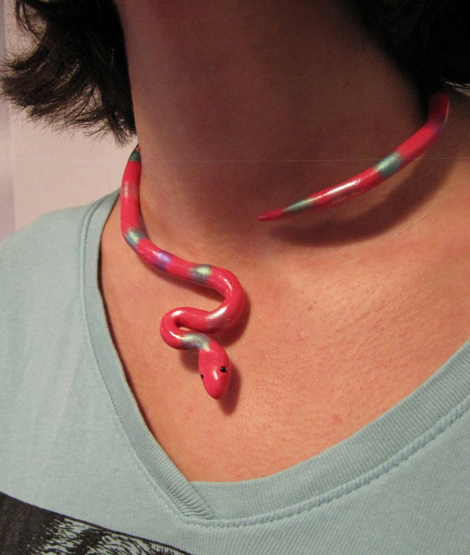 Hot Pink Polymer Clay Flexible Snake Necklace - Etsy