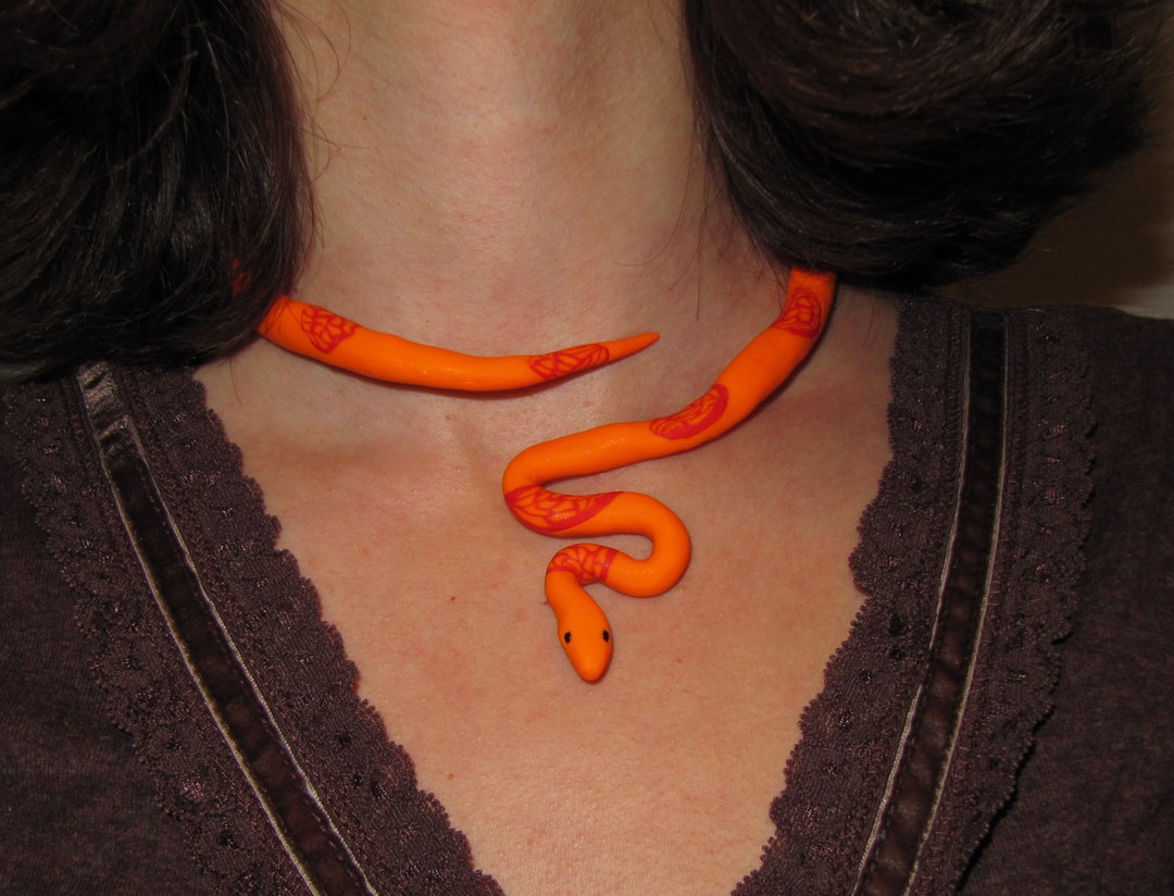 Orange and Red Flexible Snake Necklace - Etsy