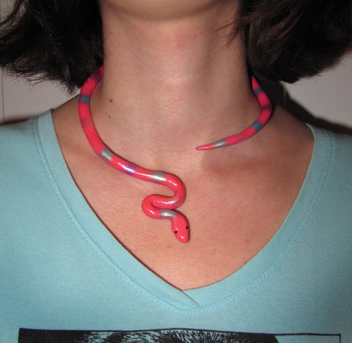 Hot Pink Polymer Clay Flexible Snake Necklace - Etsy