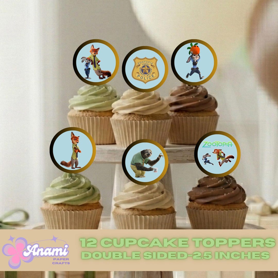 Zootopia Inspired Cupcake Toppers – 12 PCS Double Sided 2.5" – Zootopia ...