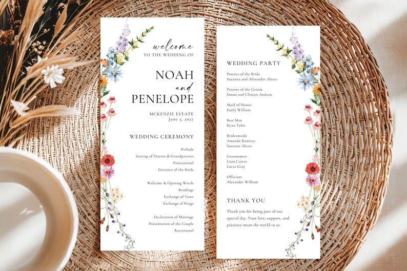 Wildflower Wedding Program Template: Boho Floral Order of Service ...