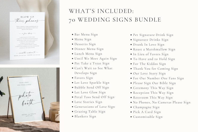 Minimalist Wedding Sign Templates: 70 Editable Signs (printable), MC25 ...