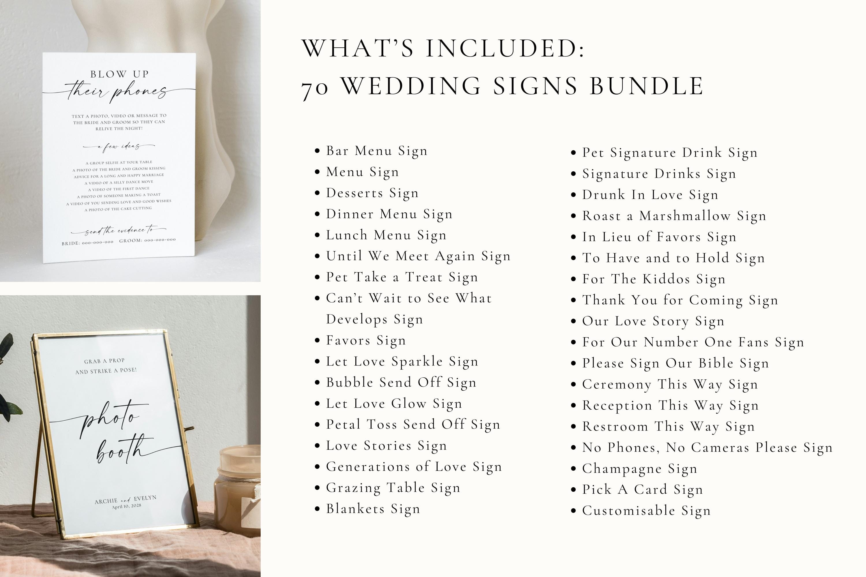 Minimalist Wedding Sign Templates: 70 Editable Signs (printable), MC25 ...