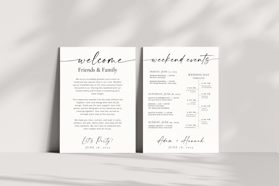 Wedding Weekend Itinerary & Welcome Letter: Elegant Events Timeline ...
